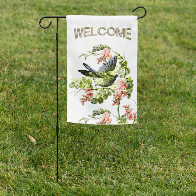 Lovely Young Parrot in Flowering Tree Welcome Garden Flag | Zazzle