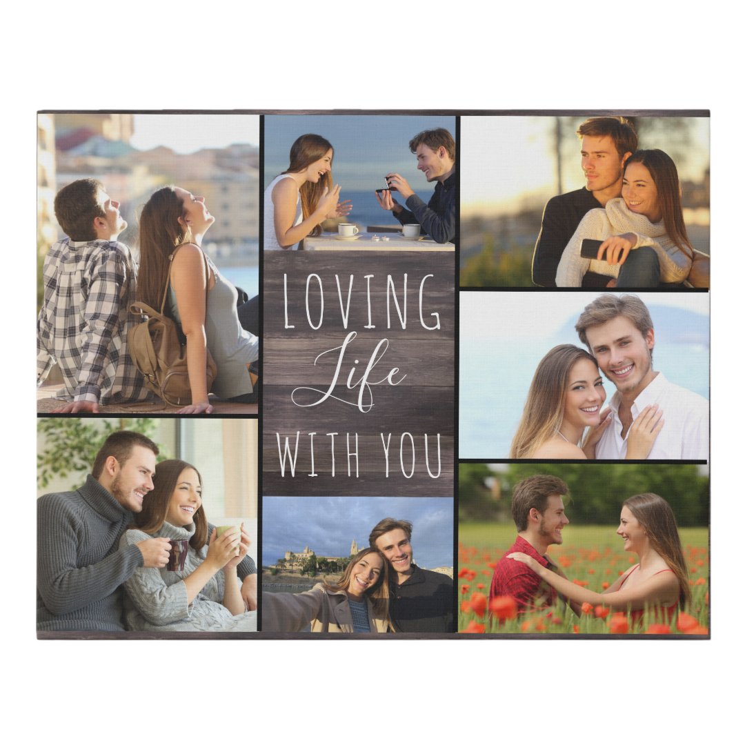 Loving Life with You 7 Photo Collage - Rustic Wood Faux Canvas Print ...