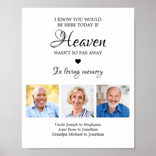 Loving Memory 3 Photo Collage Memorial Wedding Poster | Zazzle