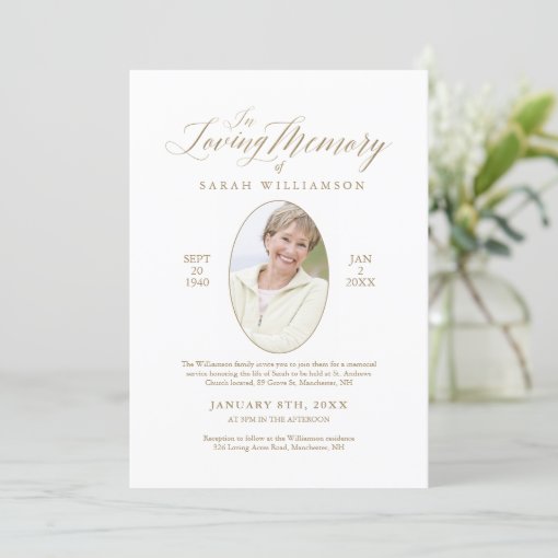 Loving Memory Calligraphy Photo Memorial Service Invitation | Zazzle