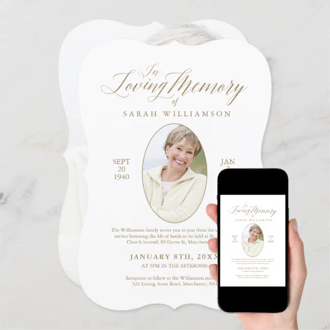 Loving Memory Calligraphy Photo Memorial Service Invitation | Zazzle