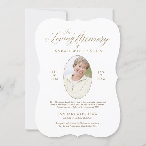 Loving Memory Calligraphy Photo Memorial Service Invitation | Zazzle