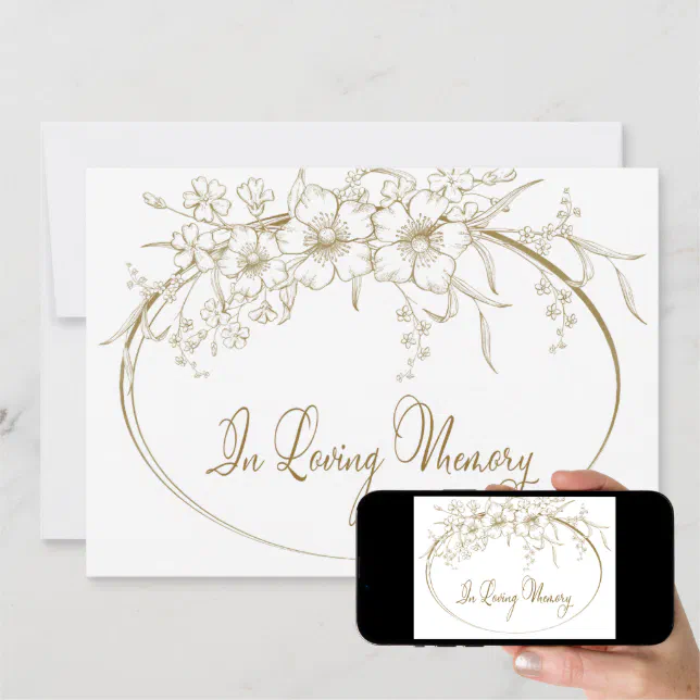 Loving Memory Elegant Floral Gold Memorial Invitation | Zazzle