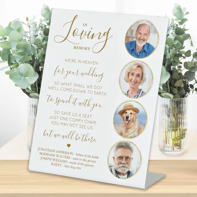 Loving Memory Elegant Gold Photo Wedding Memorial Pedestal Sign | Zazzle