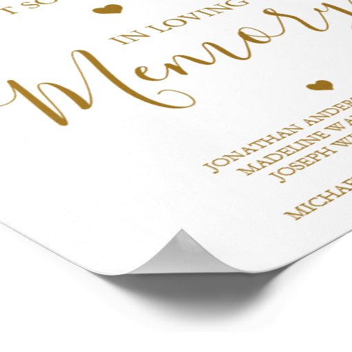 Loving Memory Gold Heaven Poem Wedding Memorial Poster | Zazzle