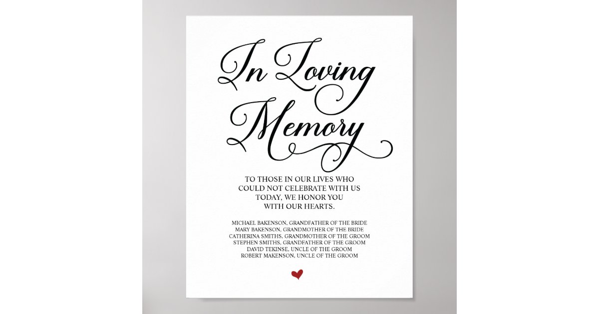 Loving Memory In Our Heart Memorial table Sign | Zazzle