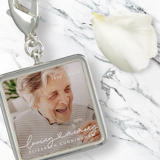 Loving Memory Modern Elegant Heart Photo Memorial Charm | Zazzle