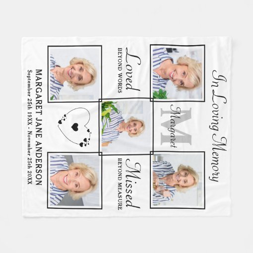 Loving Memory Personalized 5 Picture Memorial Fleece Blanket | Zazzle