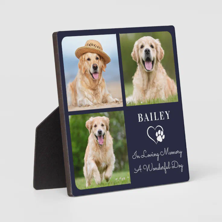 Loving Memory Pet Dog Memorial Photo Collage Blue Plaque | Zazzle