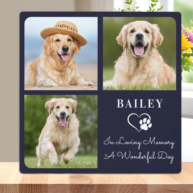Loving Memory Pet Dog Memorial Photo Collage Blue Plaque | Zazzle