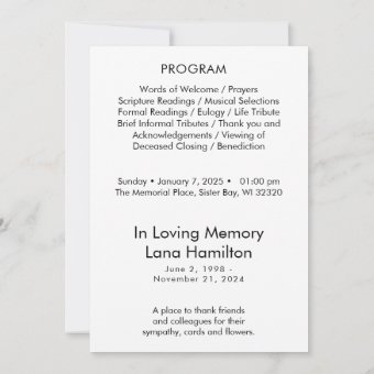 Loving Memory Script Framed Photo Funeral Program | Zazzle