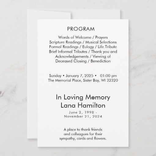 Loving Memory Script Framed Photo Funeral Program | Zazzle