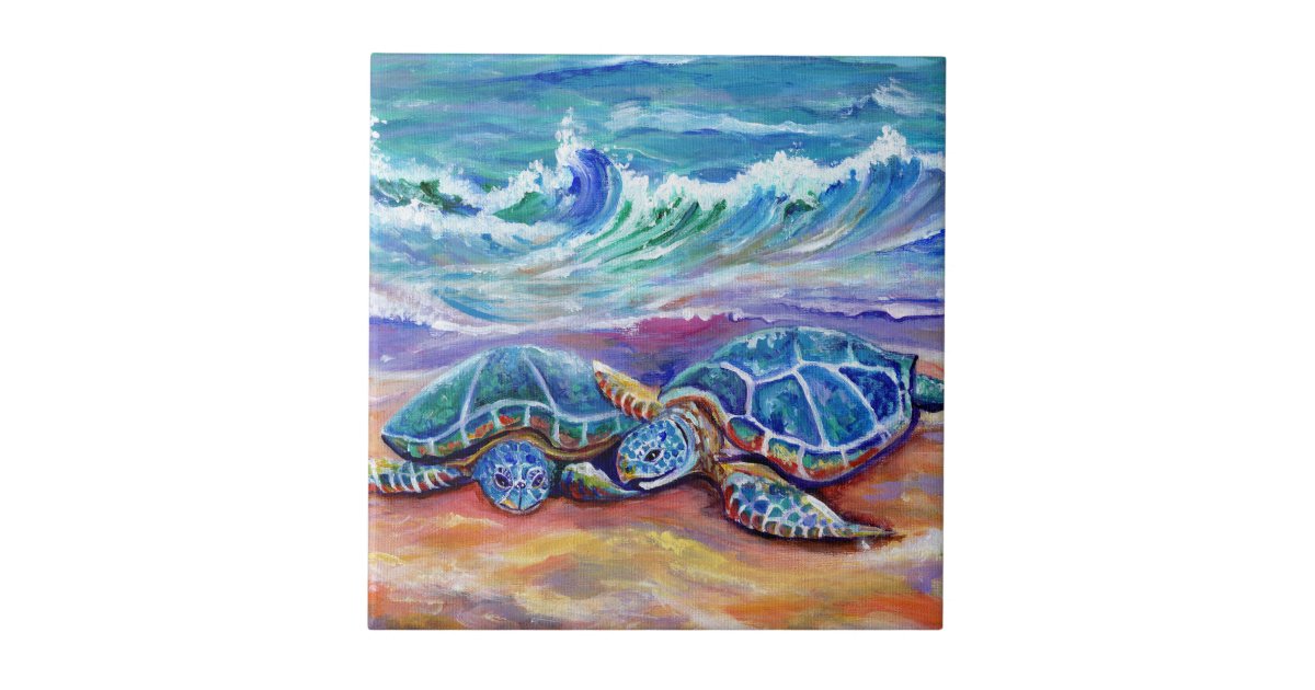 Loving Sea Turtles Hugging Ceramic Tile | Zazzle