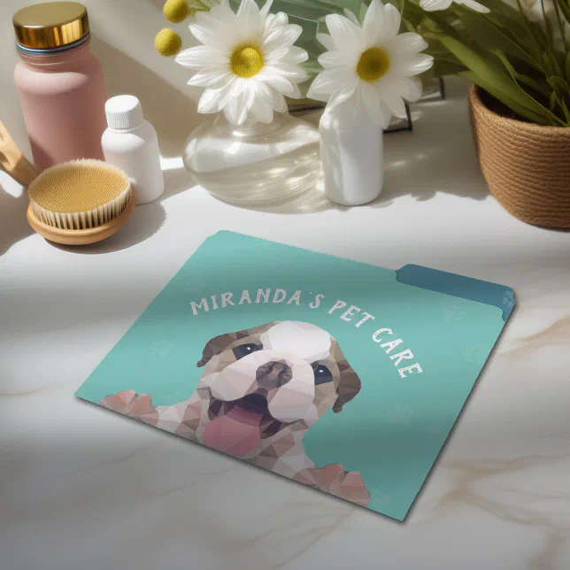 Low Poly Dog Pet Care Grooming Bathing Food Salon File Folder | Zazzle