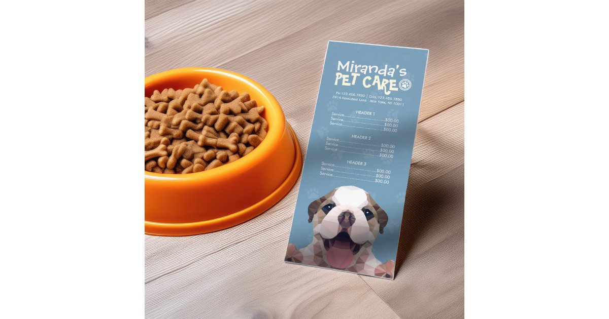 Low Poly Dog Pet Care Grooming Bathing Price List Rack Card | Zazzle