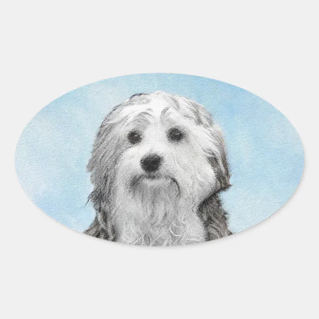 Lowchen Painting - Cute Original Dog Art Oval Sticker | Zazzle