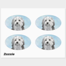 Lowchen Painting - Cute Original Dog Art Oval Sticker | Zazzle