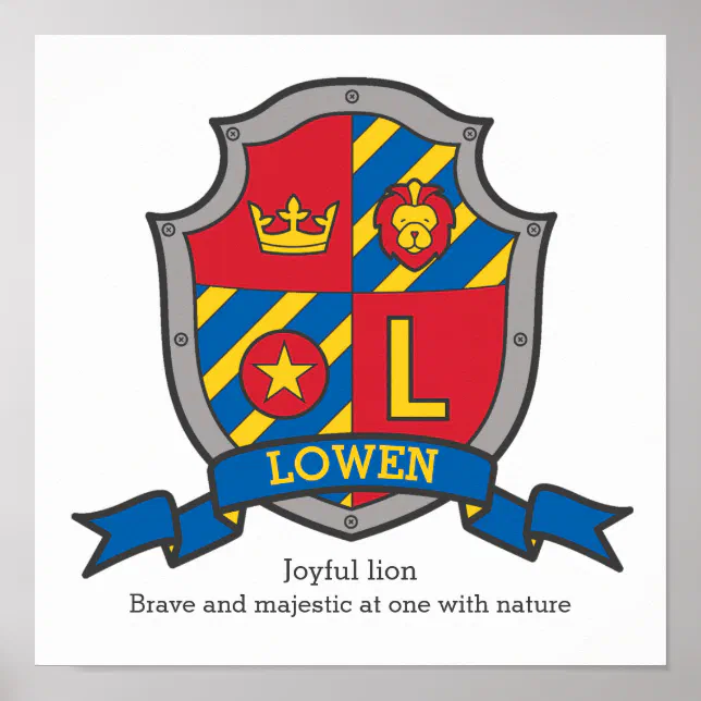 Lowen boys name meaning letter L heraldry kids Poster | Zazzle