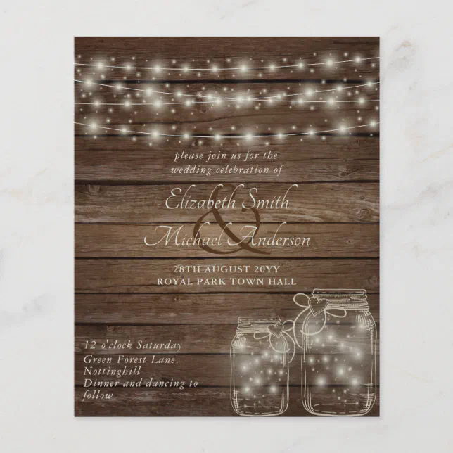Lowest Budget Rustic mason Jars Wedding Flyer | Zazzle