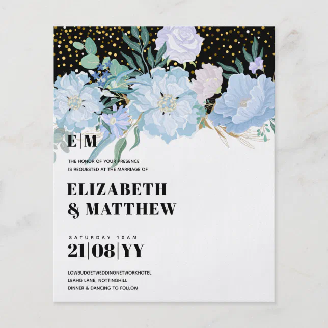 Lowest Budget Wedding FLYERS Blue Flowers Girly | Zazzle