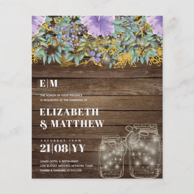 Lowest Budget Wedding FLYERS Purple Flowers | Zazzle