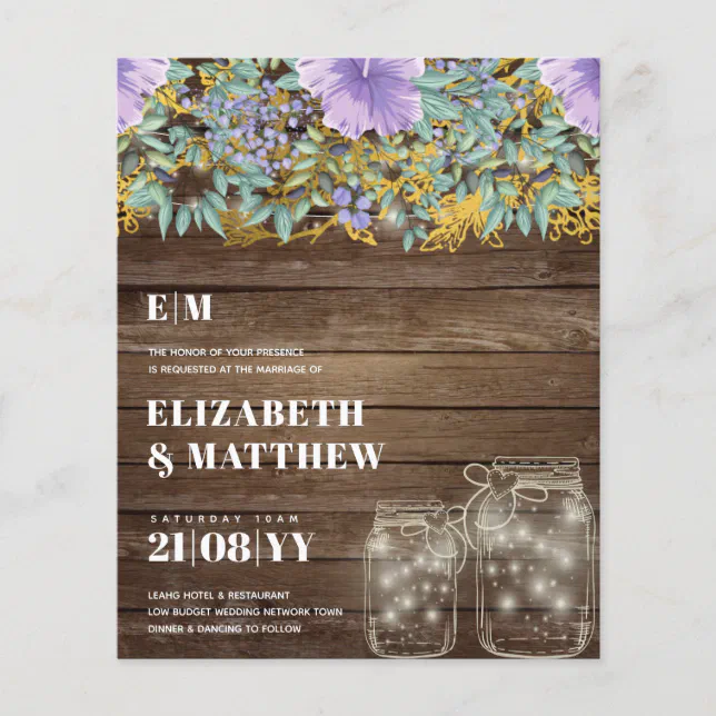 Lowest Budget Wedding FLYERS Purple Flowers | Zazzle