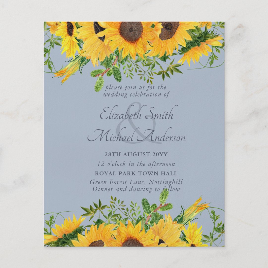 LOWEST PRICED Rustic Sunflower Dusty Blue Wedding Flyer | Zazzle