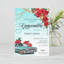 Lowrider Chola Chicano Red Rose Quinceanera Invitation | Zazzle