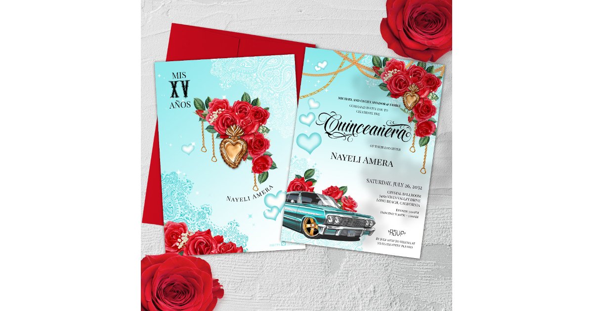 Lowrider Chola Chicano Red Rose Quinceanera Invitation | Zazzle