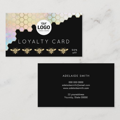 loyalty card bees honeycomb on black | Zazzle