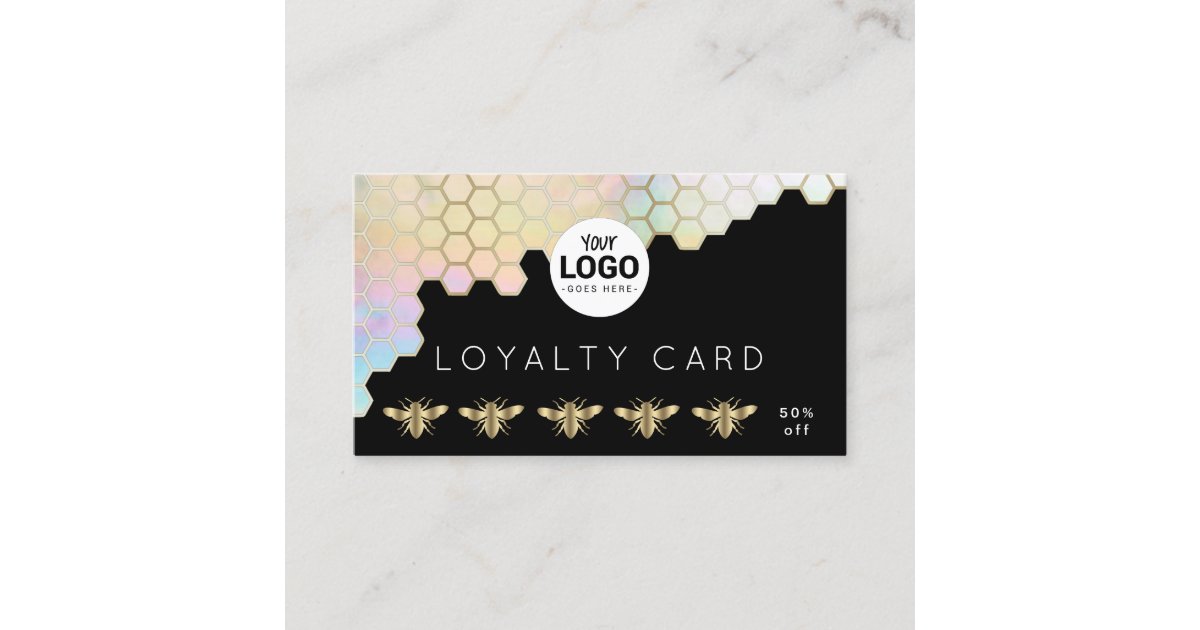 loyalty card bees honeycomb on black | Zazzle