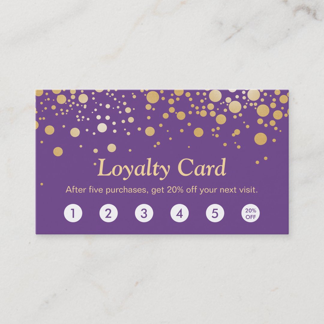 Loyalty Card Classy Purple Gold Confetti Dots | Zazzle