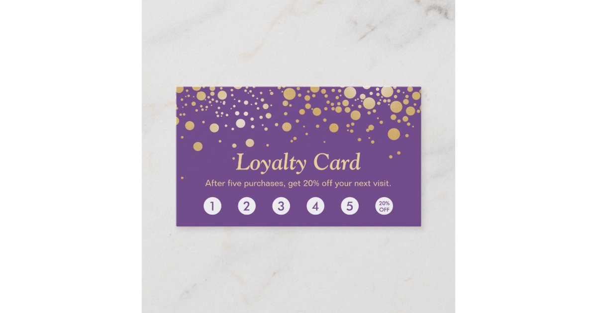 Loyalty Card Classy Purple Gold Confetti Dots | Zazzle