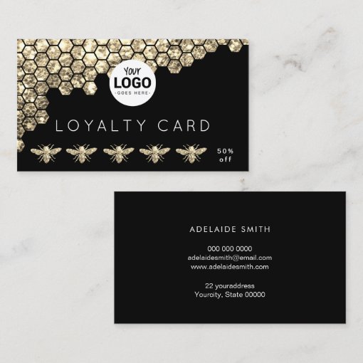 loyalty card faux glitter bees honeycomb | Zazzle
