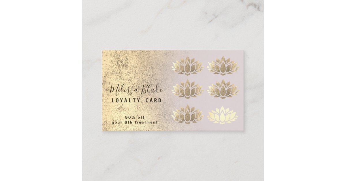 loyalty card faux gold foil lotus logo | Zazzle