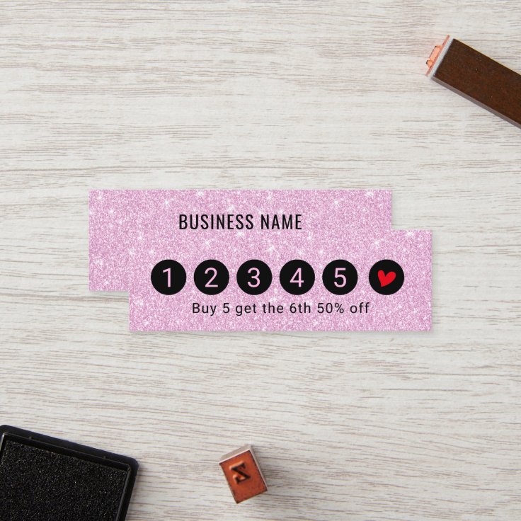 Loyalty Card | Modern Pink Glitter 6 Punch | Zazzle
