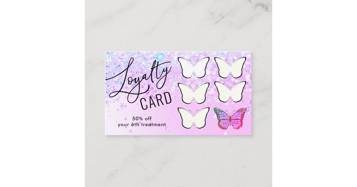 loyalty card purple faux glitter butterfly | Zazzle