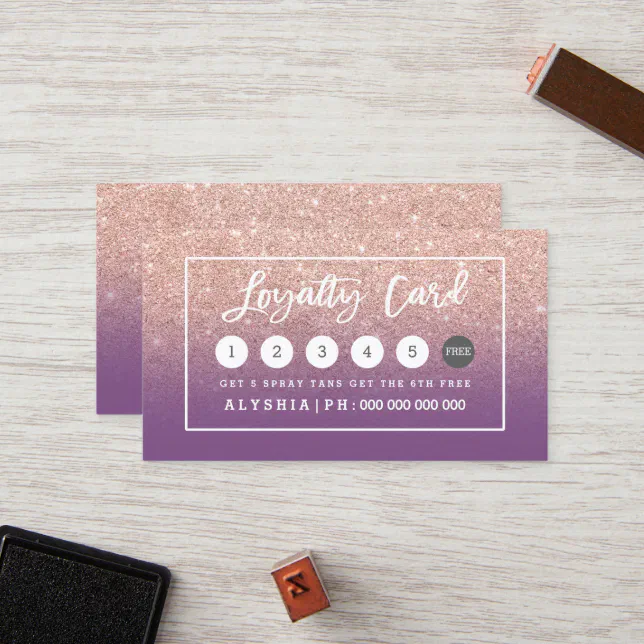 Loyalty card rose gold typography purple | Zazzle