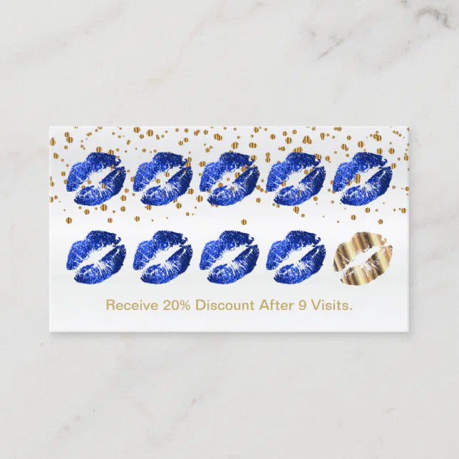 Loyalty Punch Card - Blue Glitter and Gold 2 | Zazzle