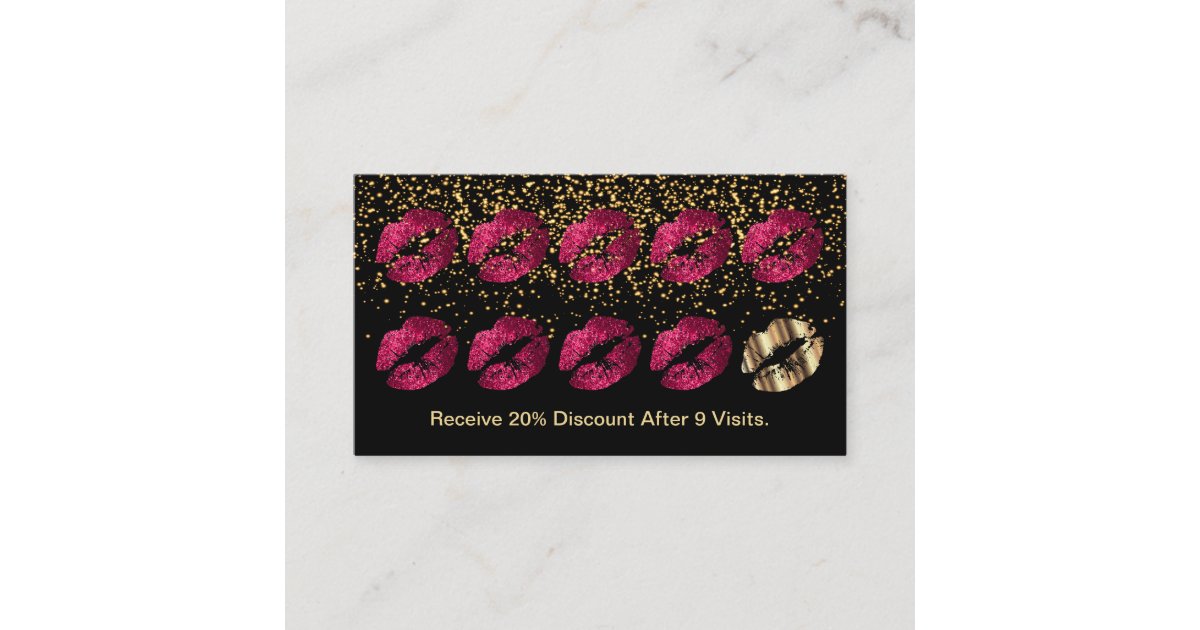 Loyalty Punch Card - Hot Pink Glitter and Gold | Zazzle
