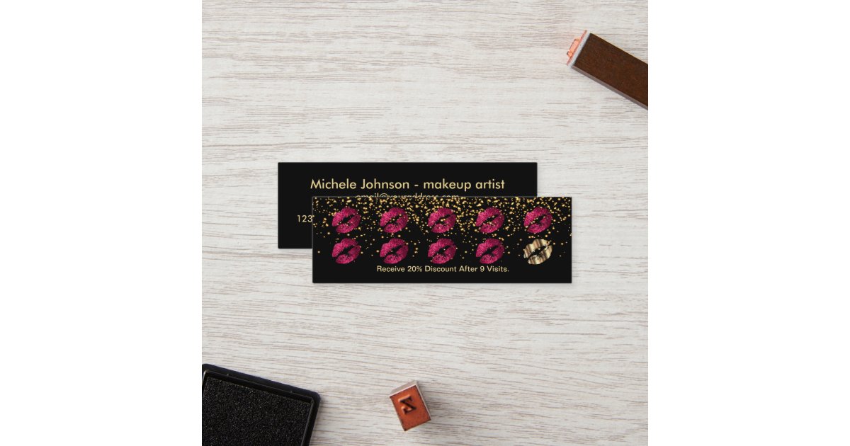Loyalty Punch Card - Hot Pink Glitter and Gold 3 | Zazzle