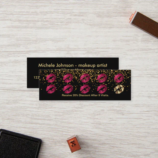 Loyalty Punch Card - Hot Pink Glitter and Gold 3 | Zazzle