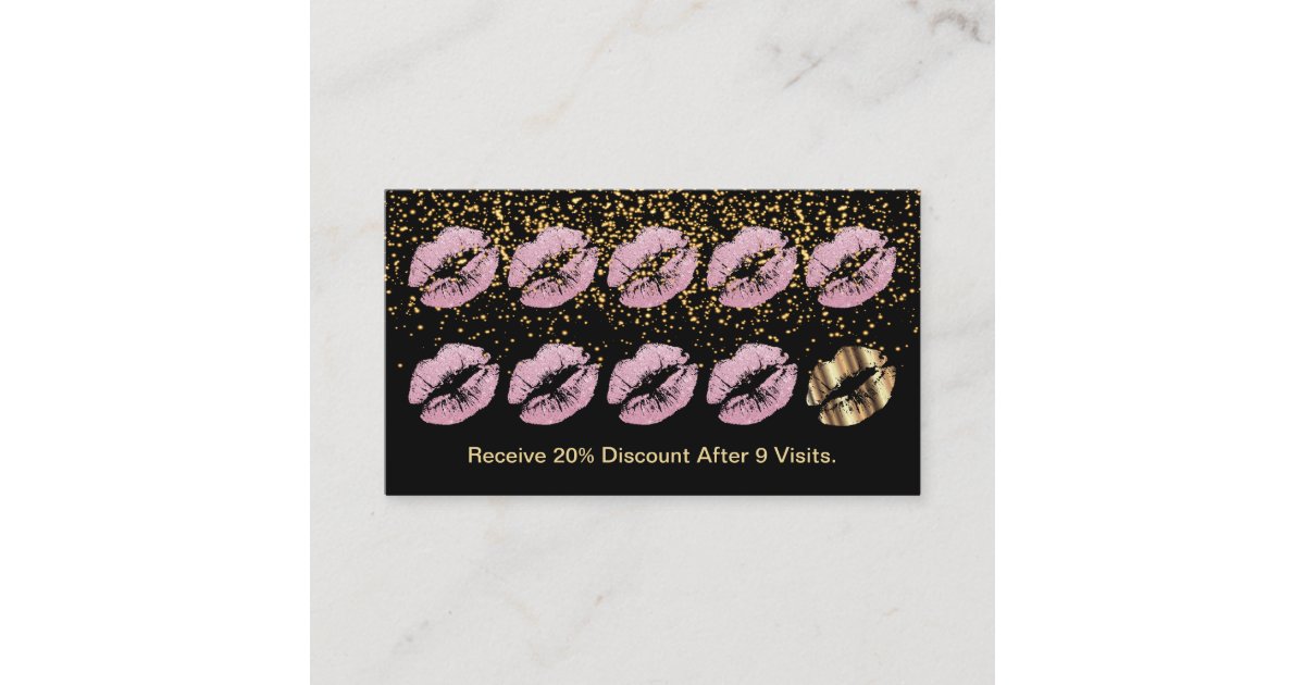 Loyalty Punch Card - Pink Glitter Lips | Zazzle