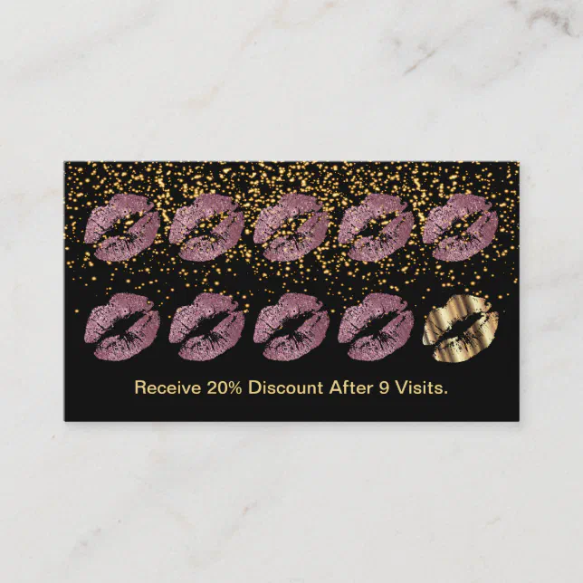 Loyalty Punch Card - Pink Rose Glitter and Gold | Zazzle