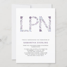 LPN graduation celebration, floral nurse purple Invitation | Zazzle