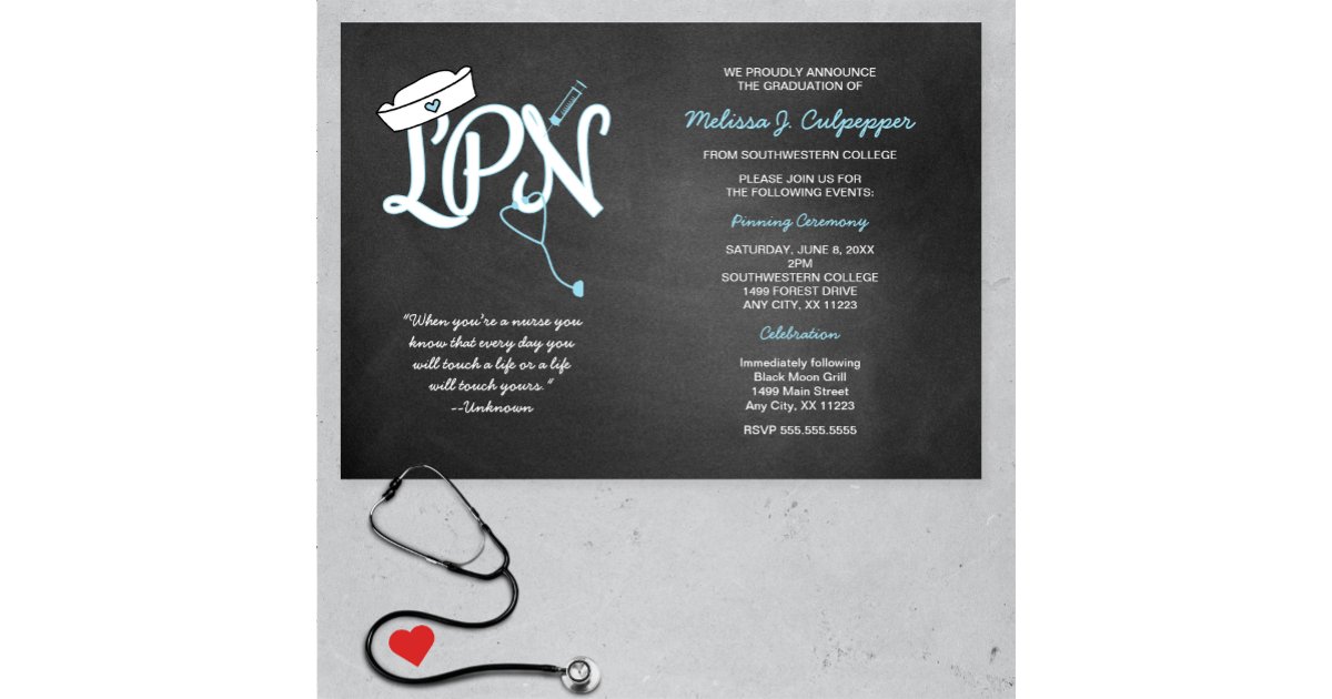LPN graduation nurse pinning ceremony invites | Zazzle