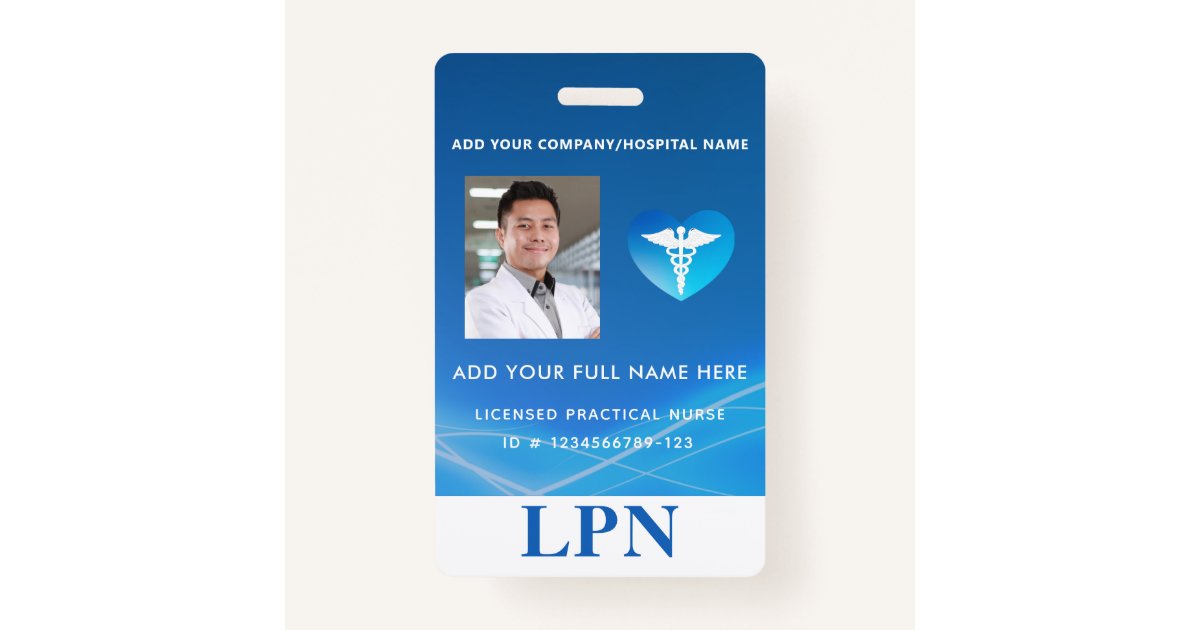 LPN License Practical Nurse, Photo ID with Logo Badge | Zazzle
