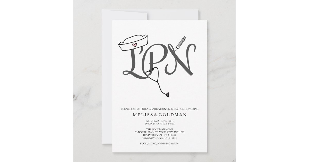 LPN nurse graduation invites simply stated | Zazzle