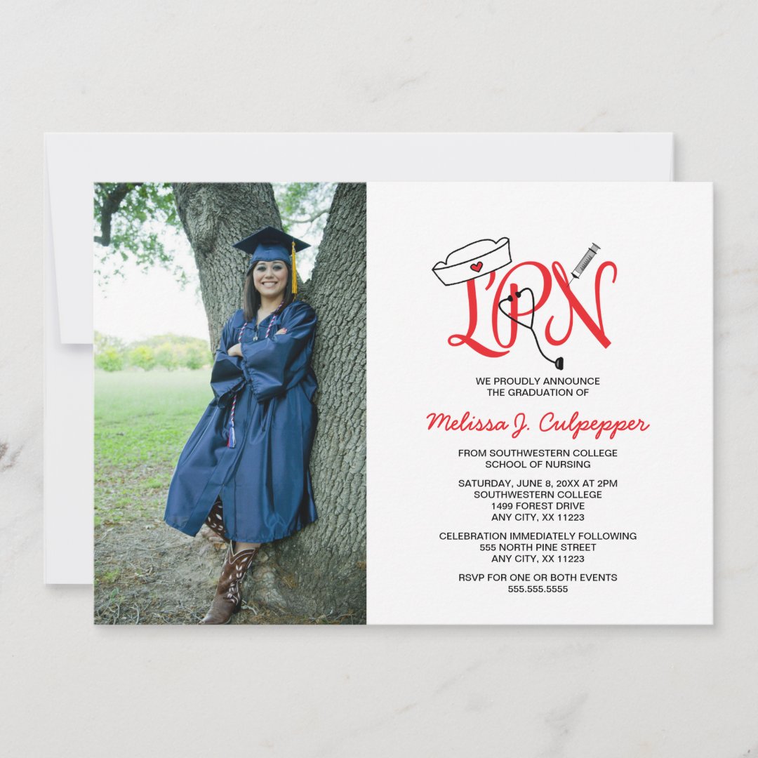 LPN Nurse photo graduation pinning party / red Invitation | Zazzle