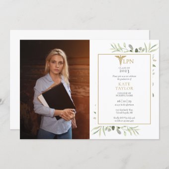 LPN Nursing Graduation Greenery Photo Invitation | Zazzle